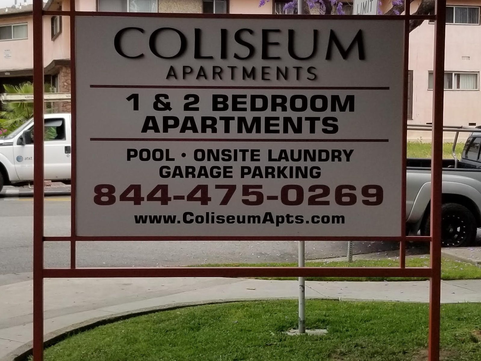 Monument Post and Panel Sign for Coliseum Apartments in Los Angeles” is ...
