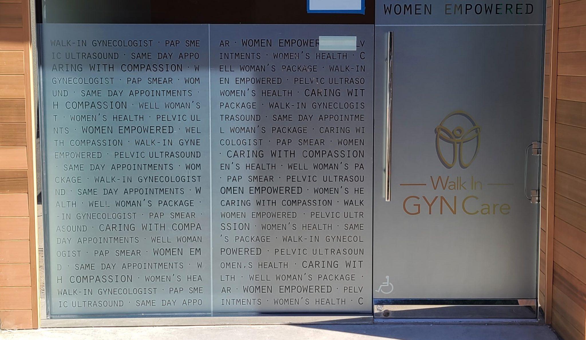 Vinyl Window Graphics Clinic Sign for Los Angeles Walk In GYN Care ...